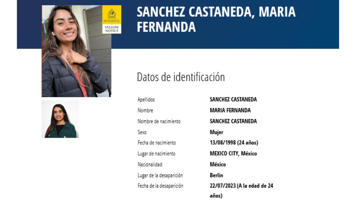 Interpol: ficha de búsqueda para localizar a María Fernanda ...
