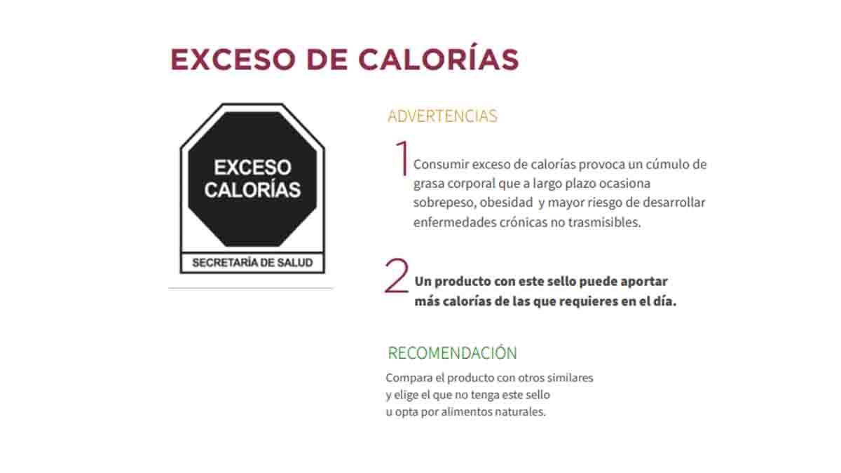 Significado de las etiquetas de alimentos: exceso de calorías, azúcares ...