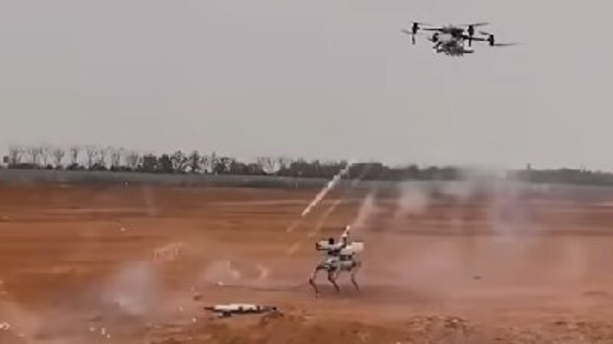 Perro robot y dron aéreo pelean con fuegos artificiales: épico video - UnoTV